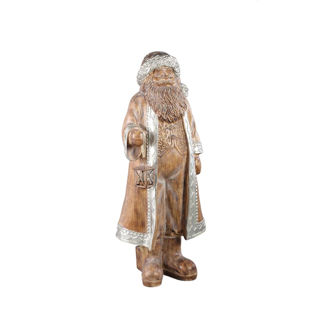 COLEMAN BROWN POLY SANTA CLAUS STATUE W LATERN - Teakstore