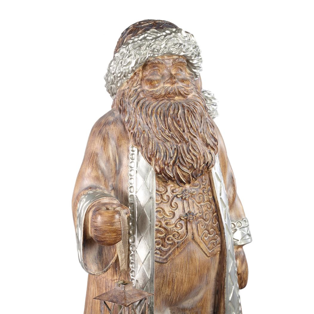 COLEMAN BROWN POLY SANTA CLAUS STATUE W LATERN - Teakstore